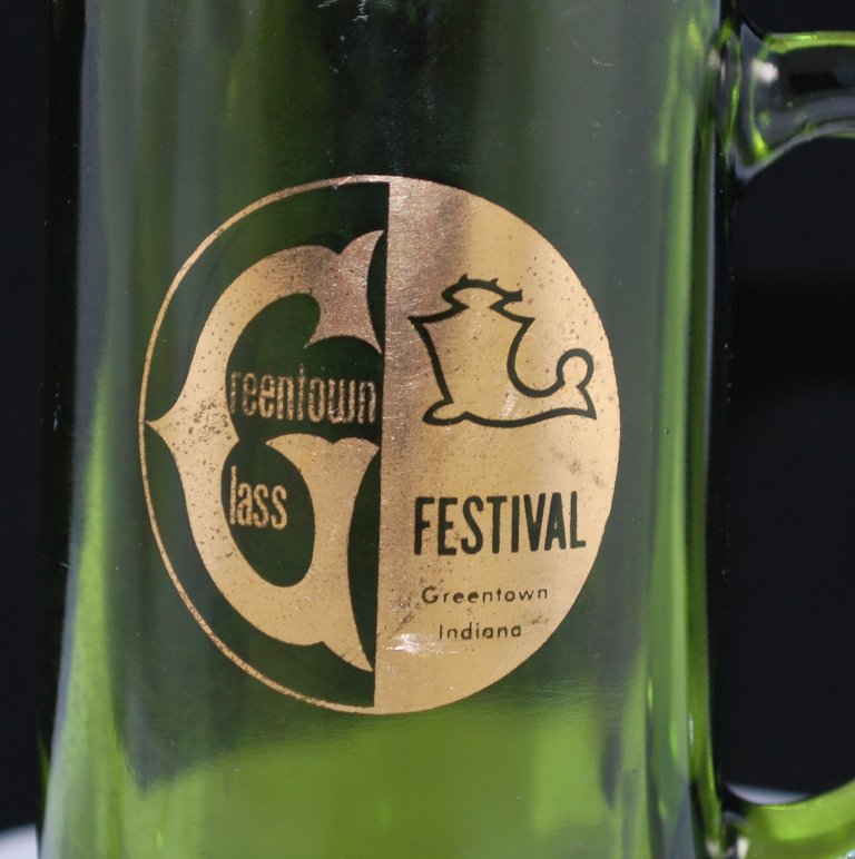 Vintage Greentown Festival Green Souvenir Glass Mug