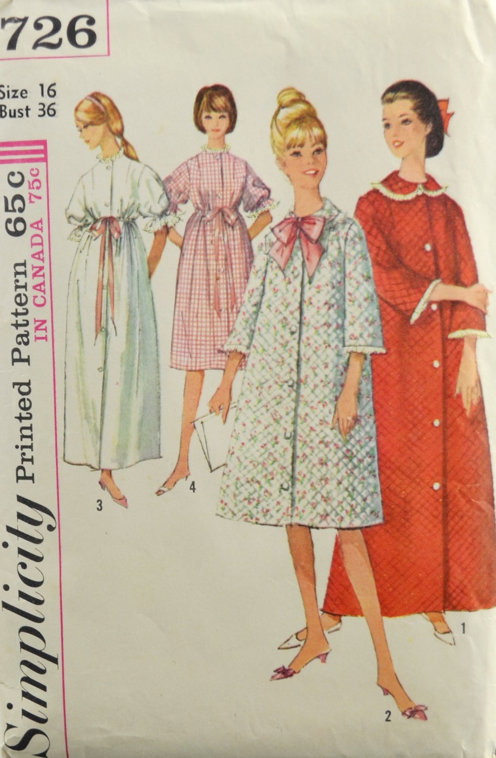 Simplicity 5726 Sewing Pattern Miss Robe Length & Sleeve Options Size 16