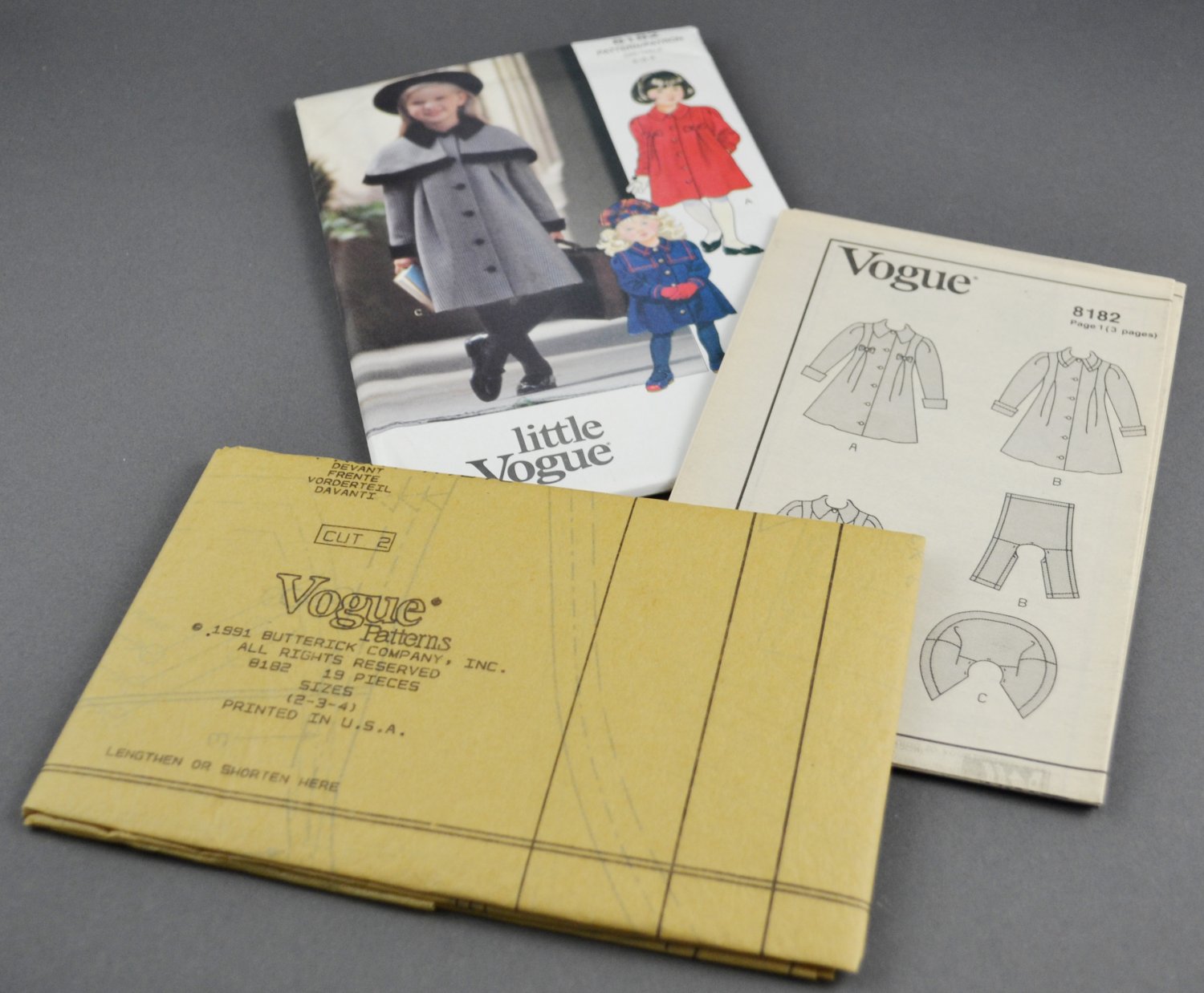 Little Vogue 8182 Sewing Pattern Toddlers' Children's Coat Size 2-3-4