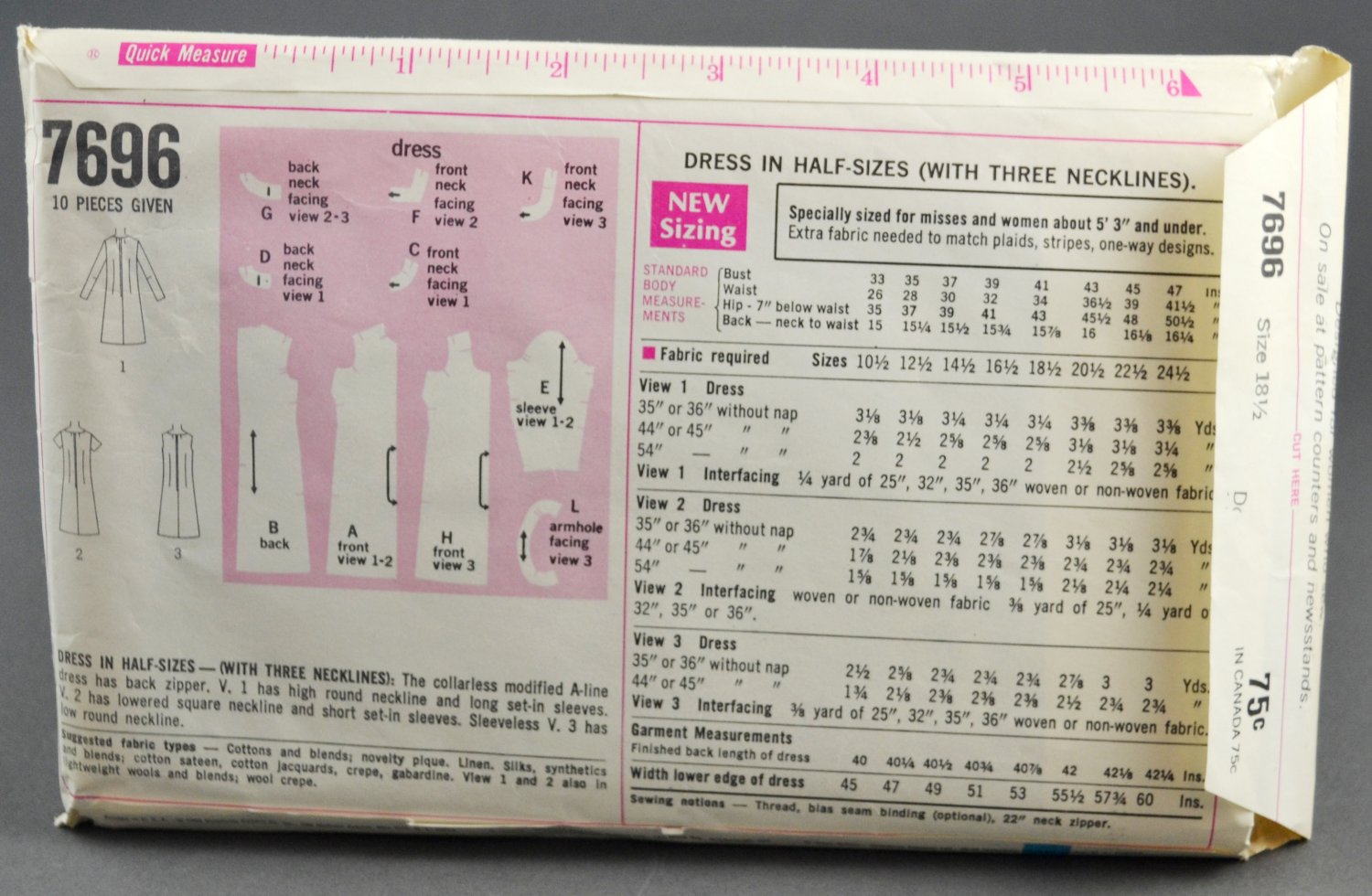 Simplicity 7696 Sewing Pattern Dress in Half Sizes w/ 3 Necklines Size ...