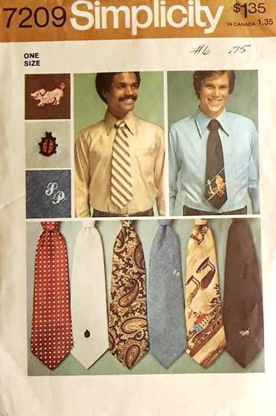 Simplicity 7209 Sewing Pattern Men's Ties One Size w/ Transfer