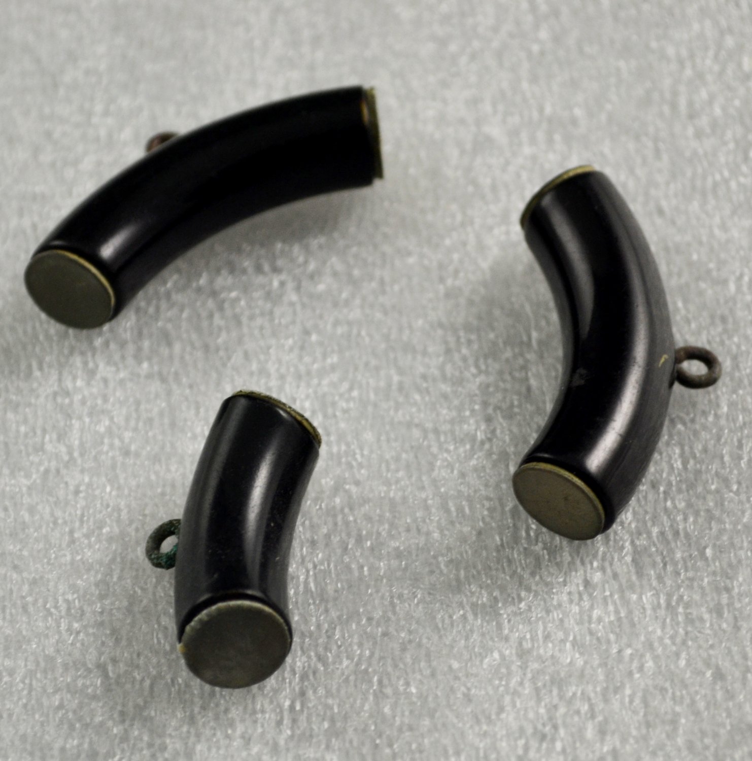 3 Black Curved w/ Metal Shank Toggle Vintage Coat Buttons