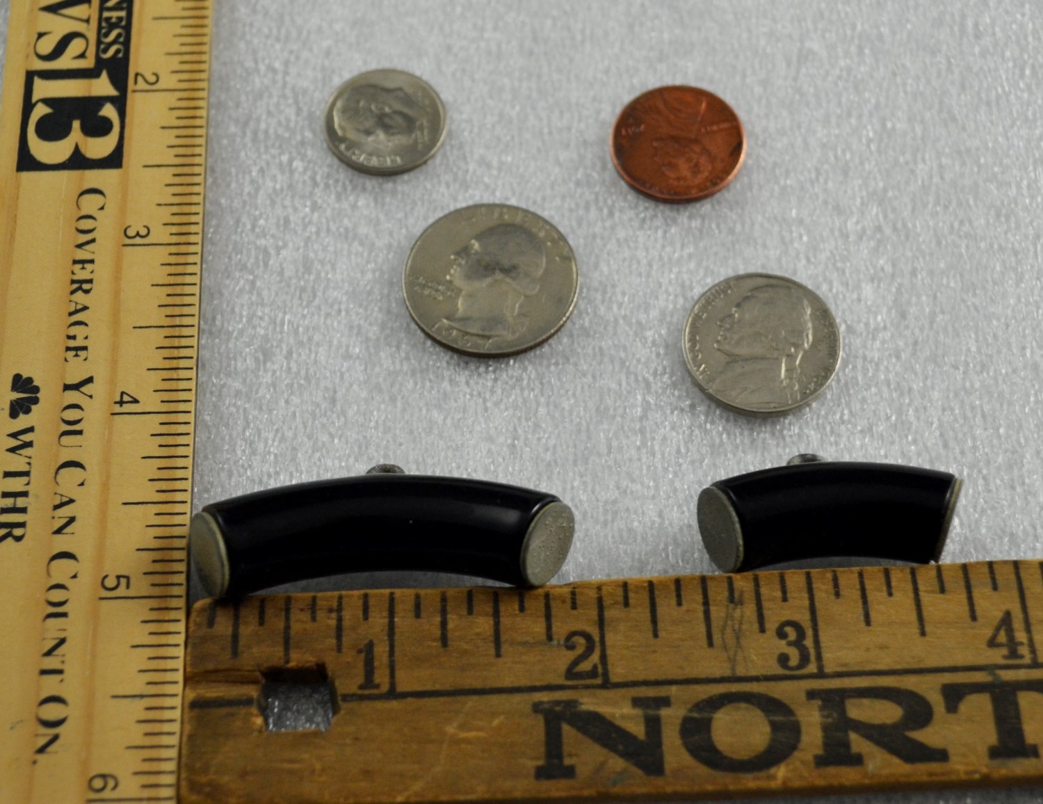 3 Black Curved w/ Metal Shank Toggle Vintage Coat Buttons