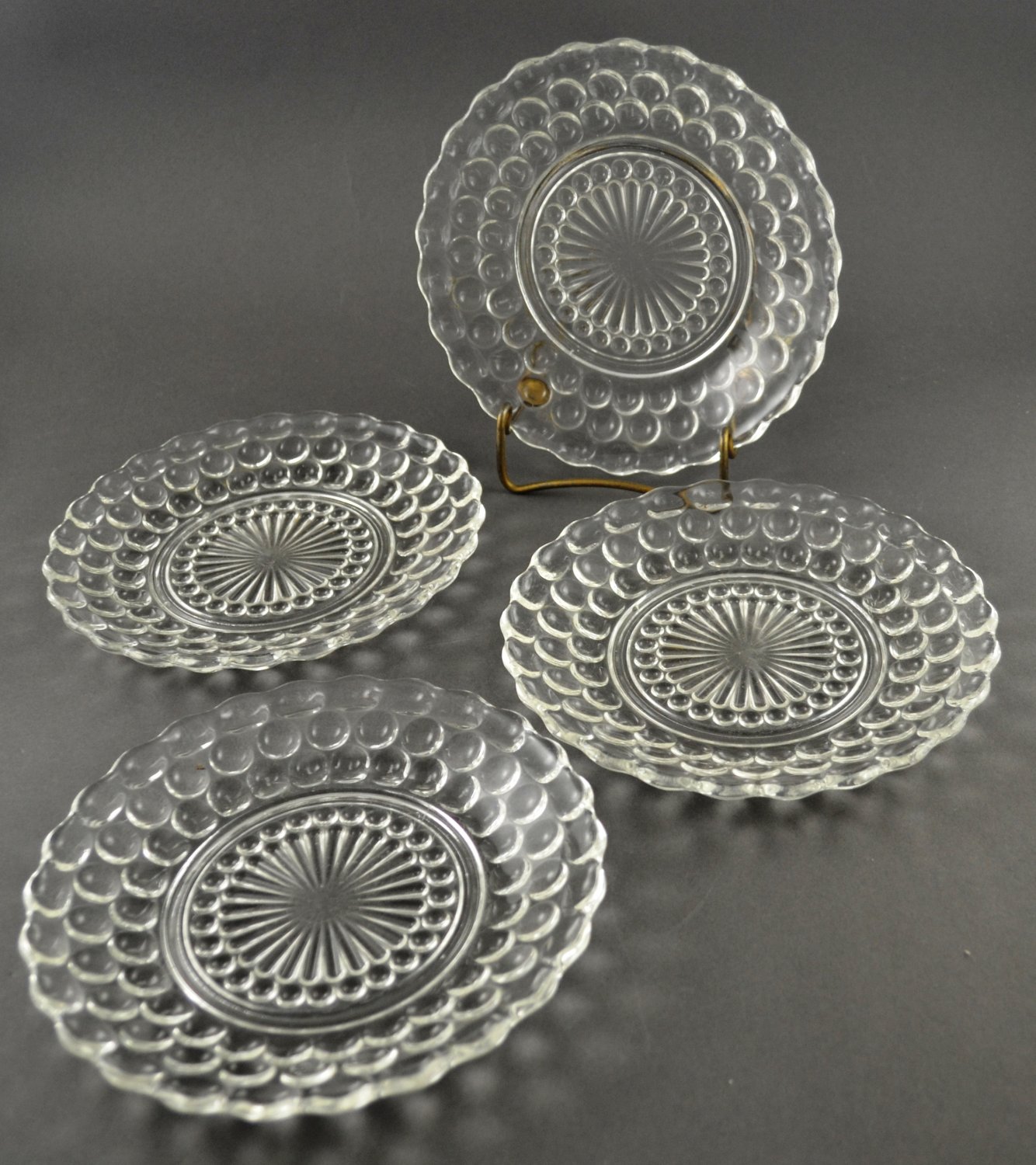 Set of 4 Anchor Hocking Bubble Bullseye Crystal Bread & Butter Plate
