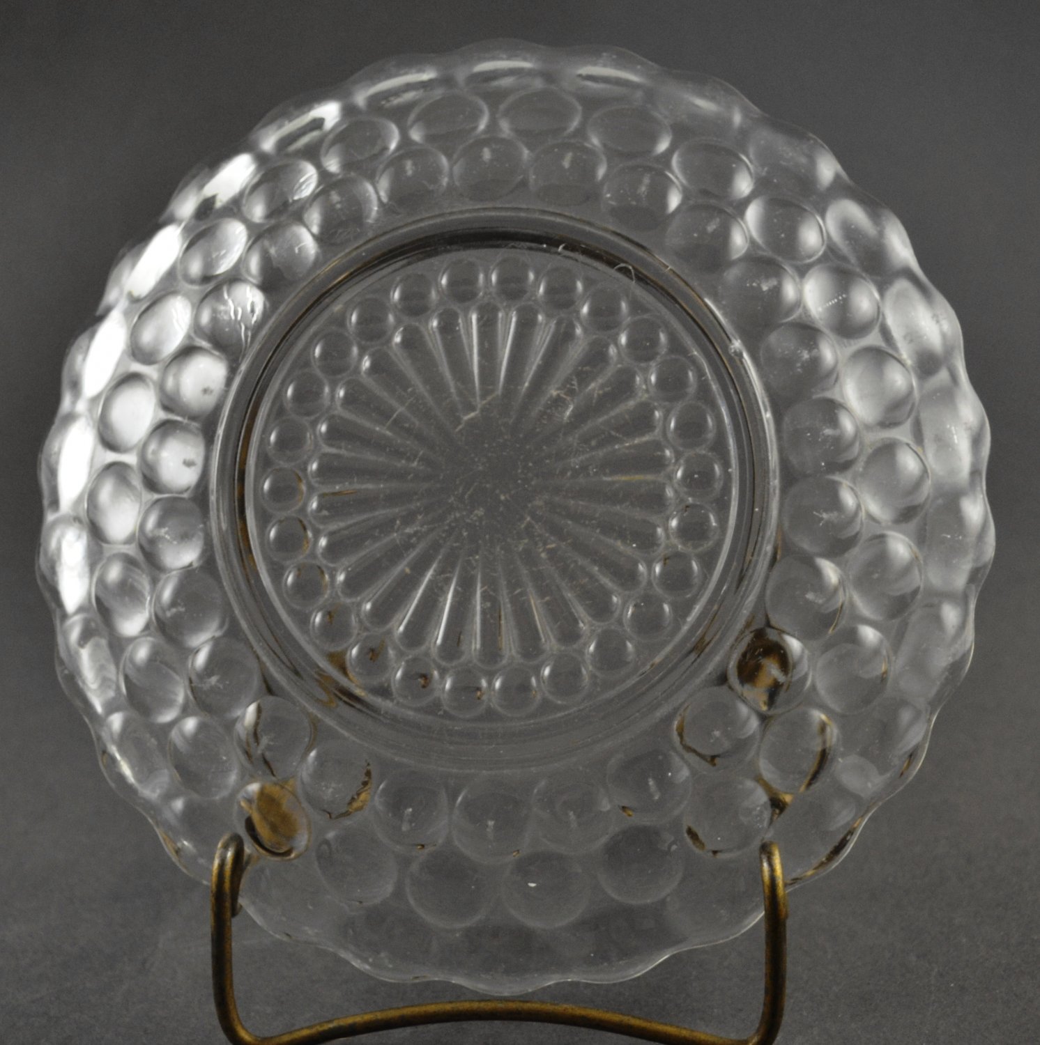 Set of 4 Anchor Hocking Bubble Bullseye Crystal Bread & Butter Plate