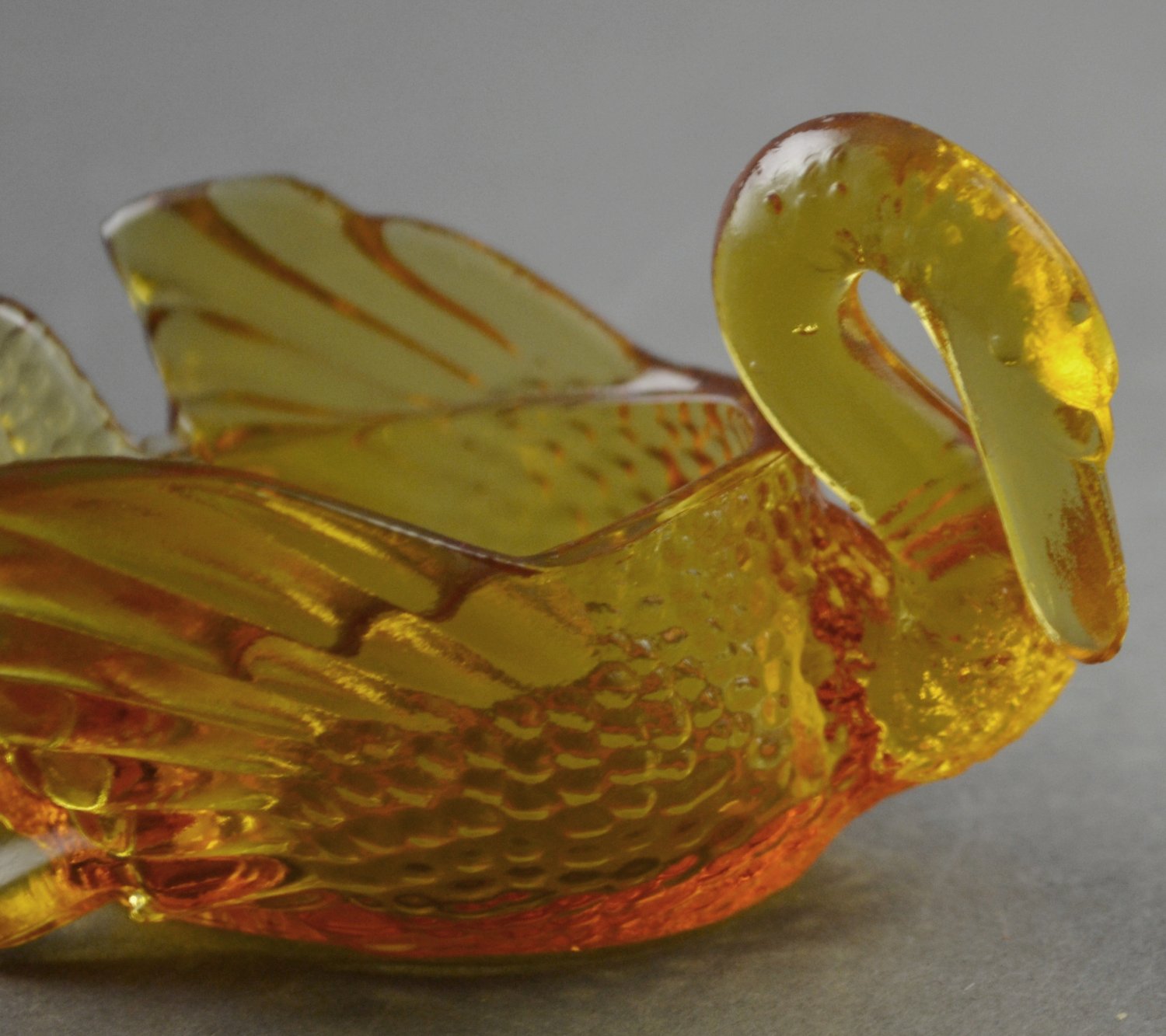 Mosser Amber Glass Swan Salt Dip from Cambridge Mold