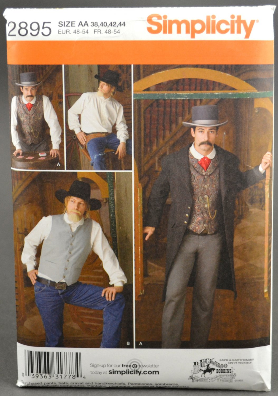 Simplicity 2895 Old West Halloween Costume Sewing Pattern Men's Coat ...