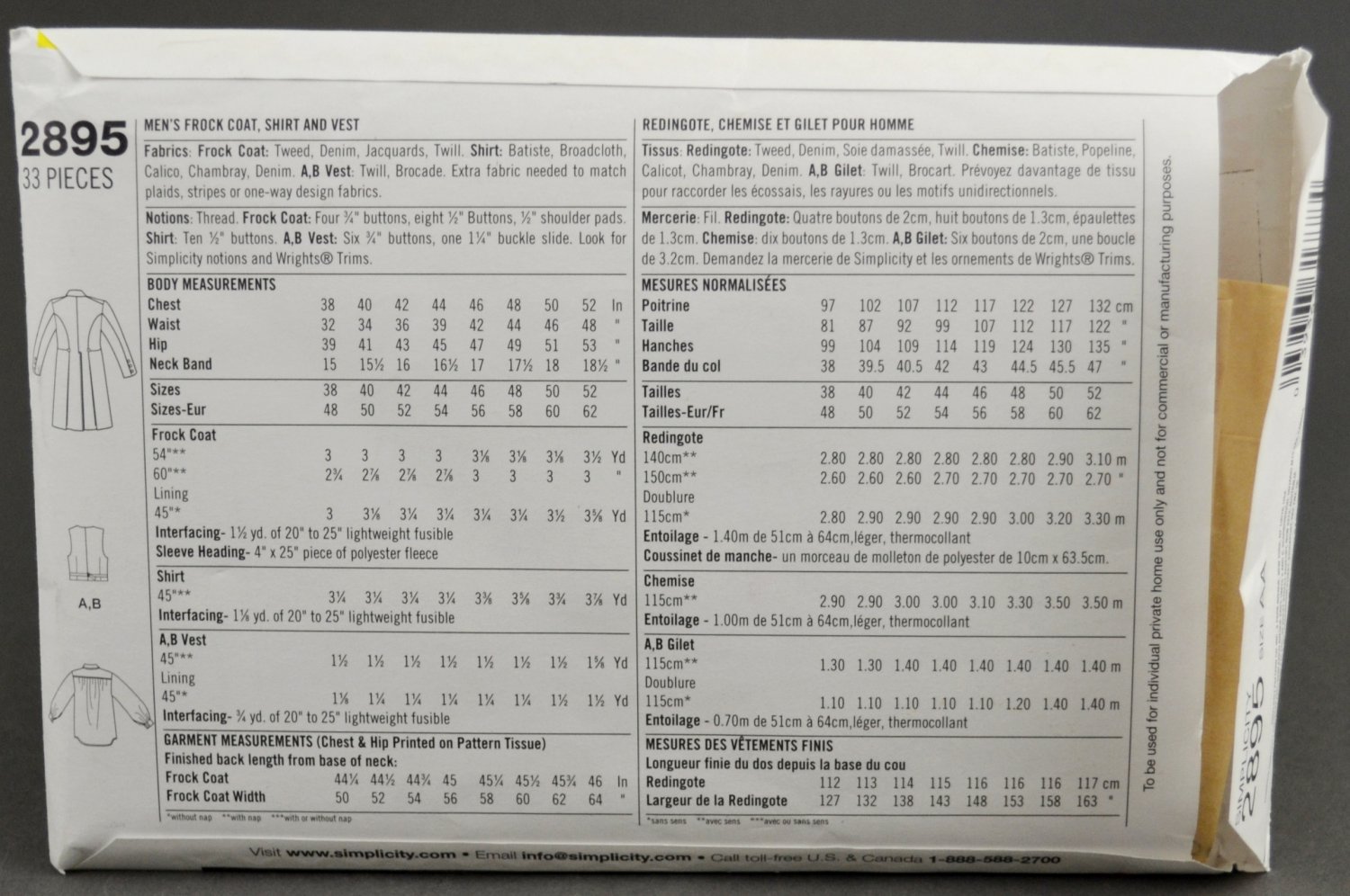 Simplicity 2895 Old West Halloween Costume Sewing Pattern Men's Coat ...